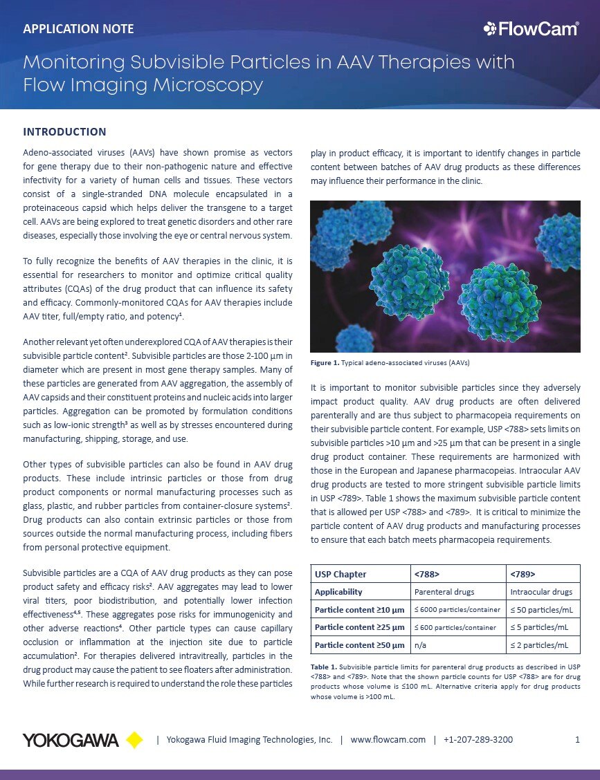 AAV Therapy QC with Flow Imaging Microscopy | Detect Subvisible Particles
