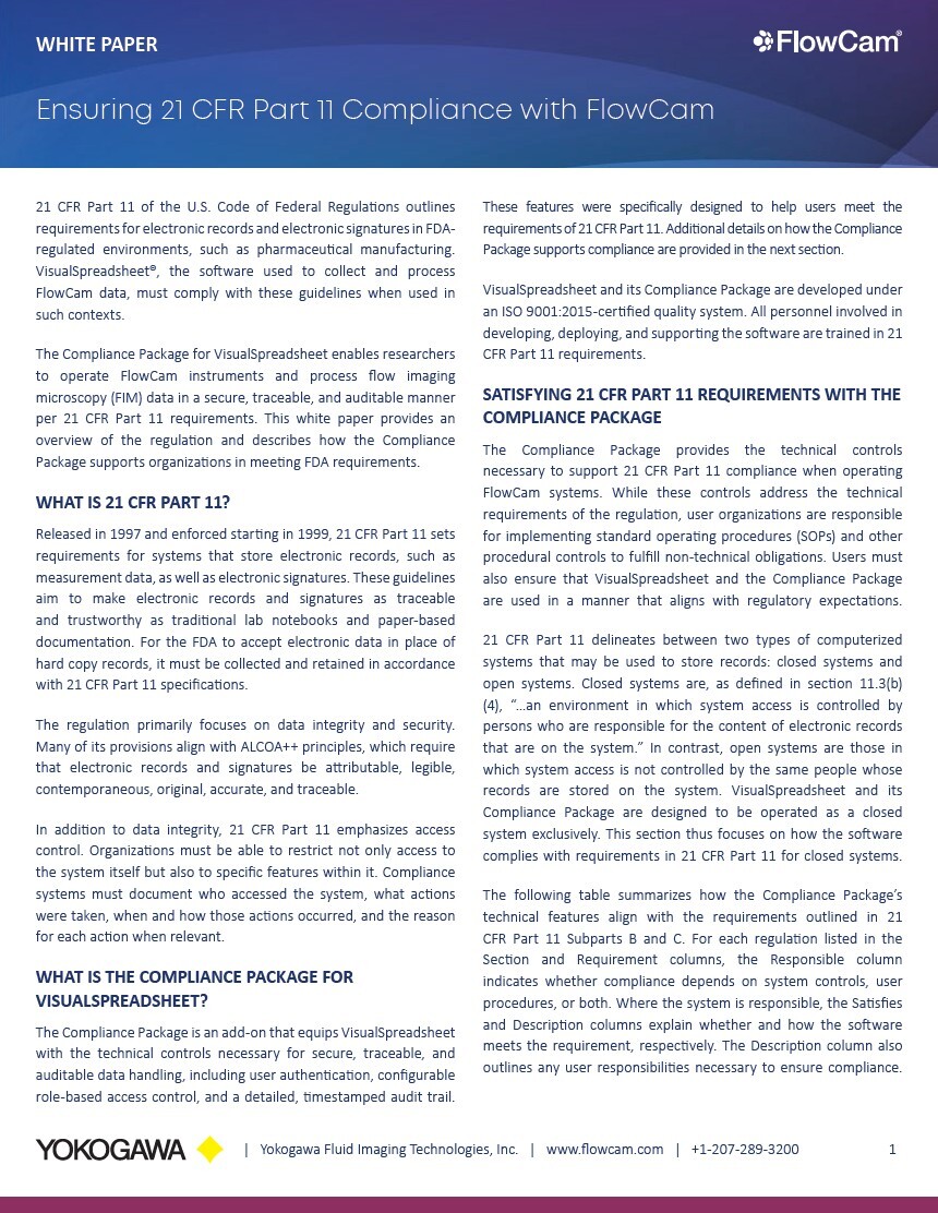 21 CFR Part 11 | FlowCam Compliance Package