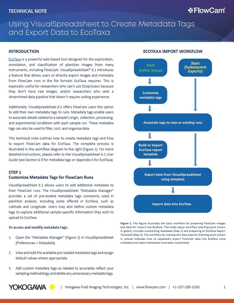 Technical Note | Metadata Tags and Exporting FlowCam Data to EcoTaxa