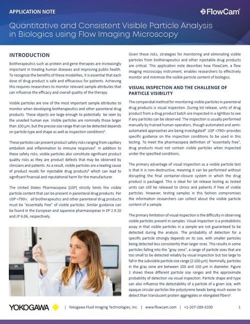 Analyzing Visible Particles in Injectible Drugs with FlowCam